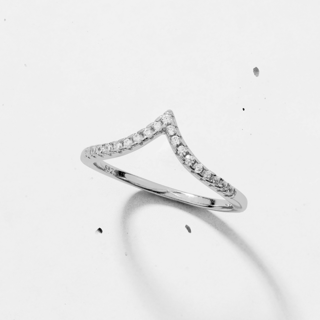 Pave CZ Wishbone V Shaped Stacking Ring - 925 Sterling Silver – OBJKTS ...